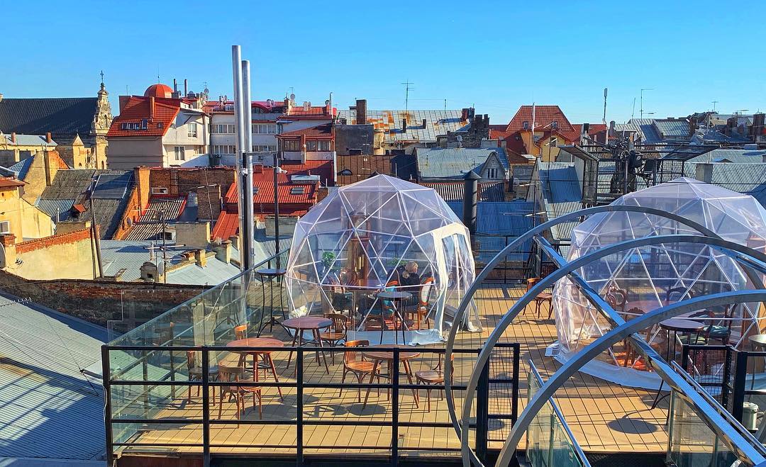 Cozy rooftop bar igloos, Lviv - Feb. 2019 | Polidomes – geodesic tents ...